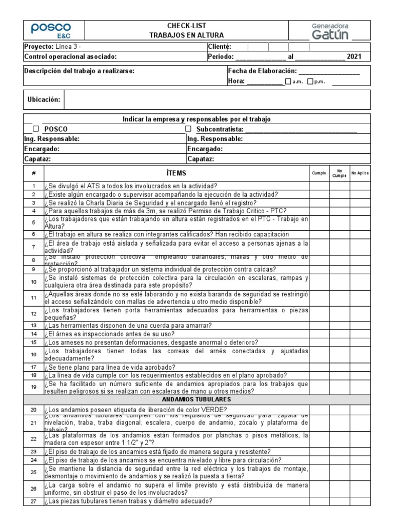 Checklist de Seguridad para Trabajos en Altura | PDF