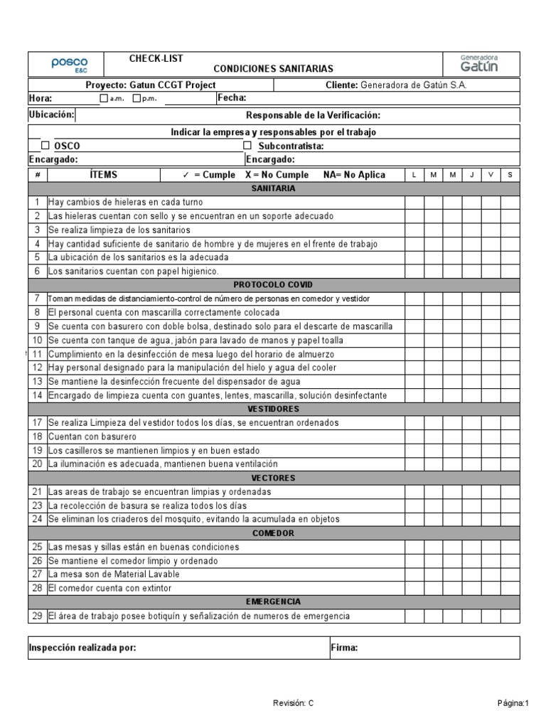 CHECK LIST - Inspecciones Sanitarias | PDF CHECK LIST - Inspecciones Sanitarias | PDF