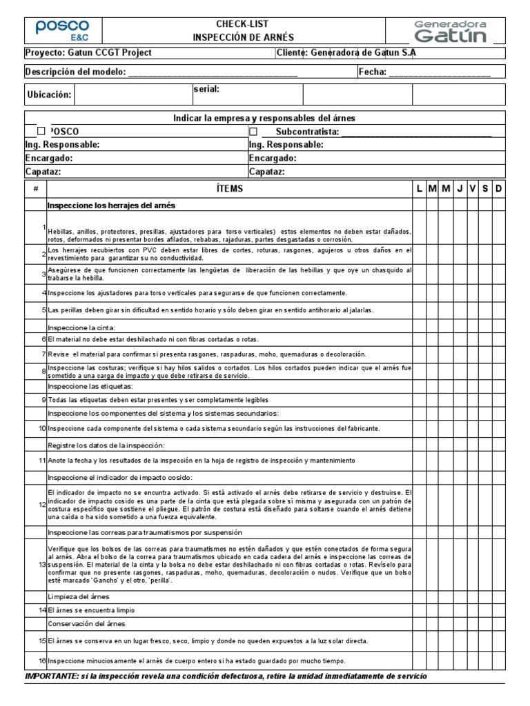 Check List-Arnes Semanal | PDF