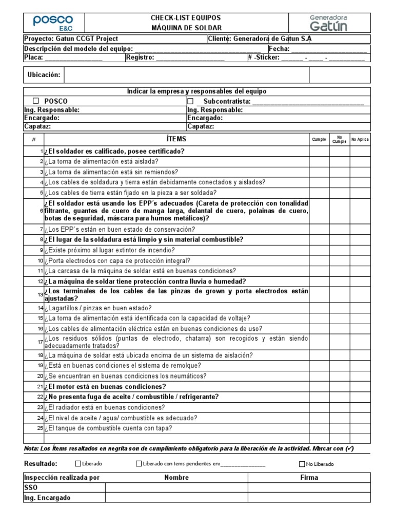 CHECK LIST - Maquina de Soldar | PDF | Soldadura | Construcción CHECK LIST - Maquina de Soldar | PDF | Soldadura | Construcción