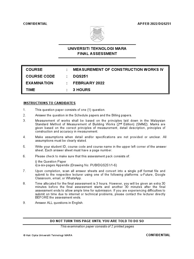 FACULTY_ARCHITECTURE, PLANNING, AND SURVEYING_2022_SESSION 1 - DIPLOMA_DQS251 | PDF