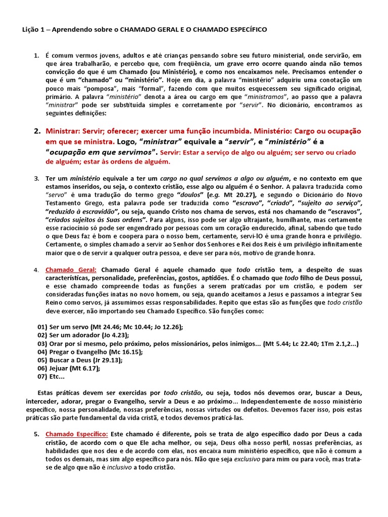 Licão 2 - Desenvolvendo Meu Chamado | PDF