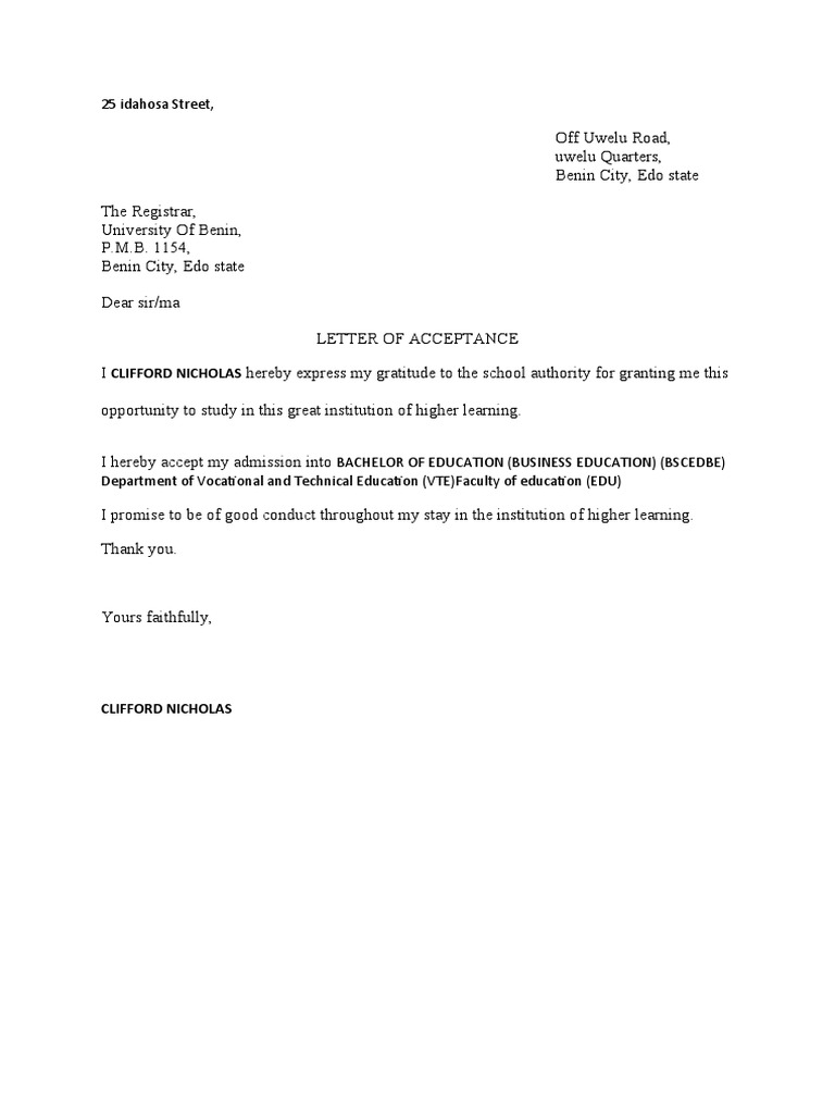 Acceptance Letter | PDF