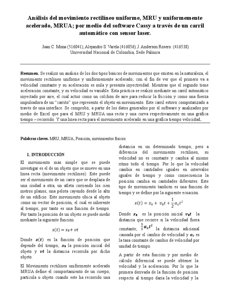 Informe Mru y Mrua | PDF | Velocidad | Aceleración