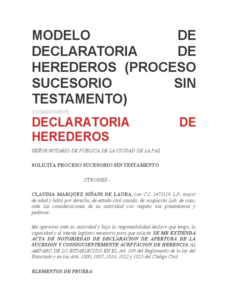 Modelo de Declaratoria de Herederos | PDF | Herencia | Justicia
