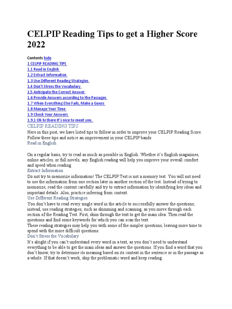 CELPIP Reading Tips To Get A Higher Score 2022 | PDF | Multiple Choice ...
