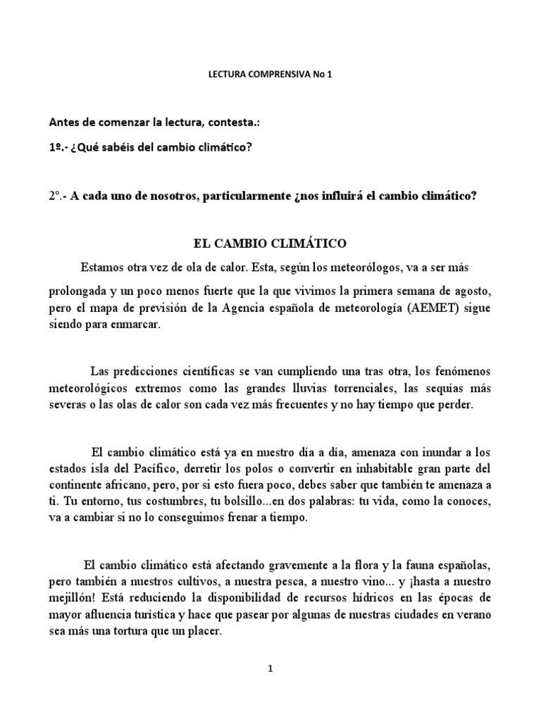 LECTURA COMPRENSIVA No 5 | PDF | Clima | Cambio climático