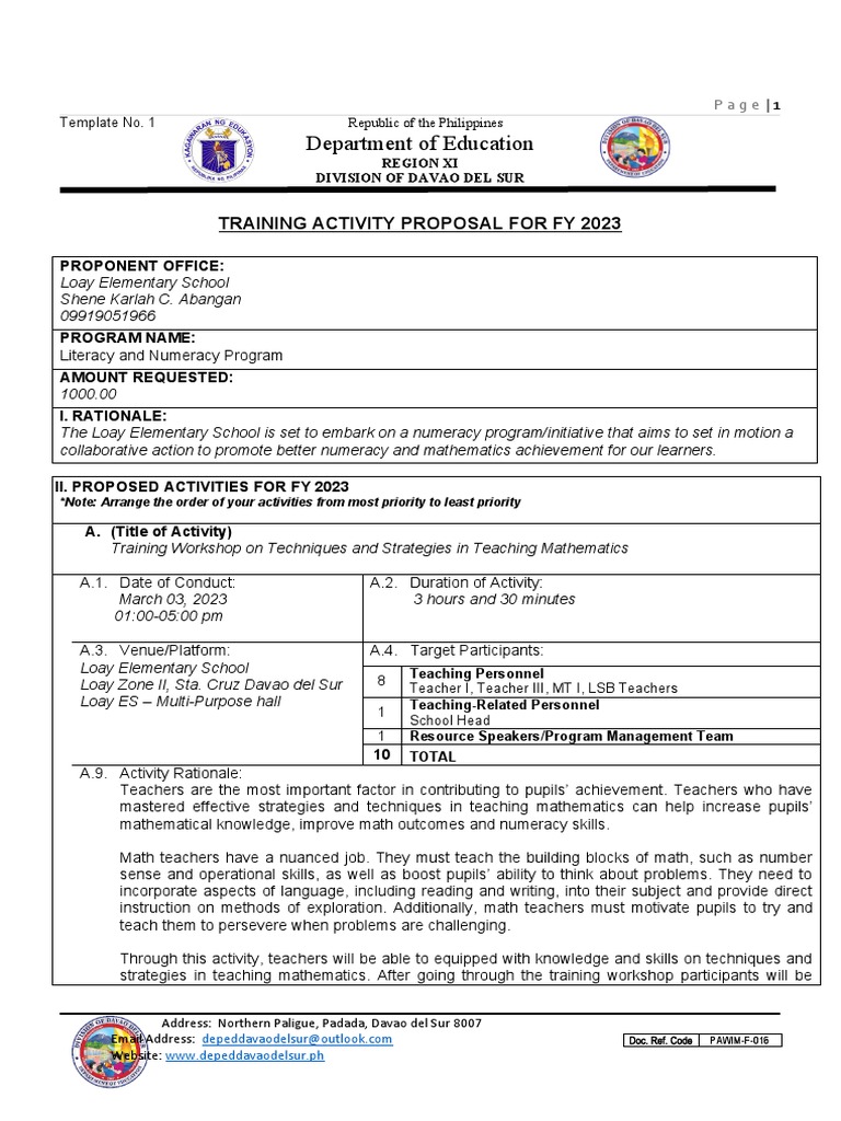 Template No. 1 Training Activity Proposal | PDF | Learning | Teachers