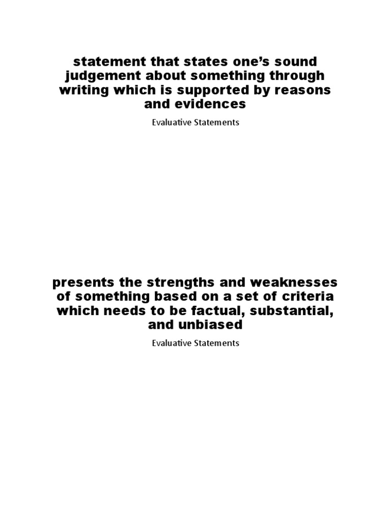 Formulating Evaluative Statements Reviewer Pdf