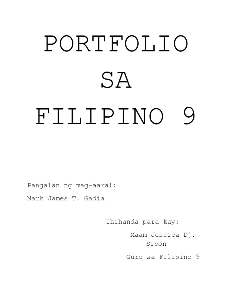 Portfolio Sa FILIPINO 9 | PDF