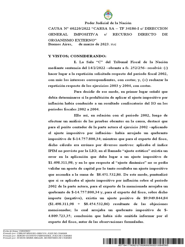 Jurisprudencia 2023 - Impuesto A Las Ganancias Axi Fallo Carsa Sa - C ...