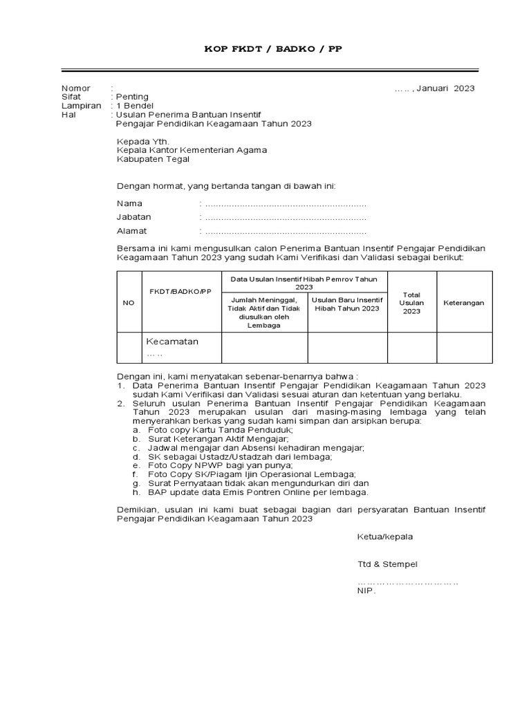 CONTOH USULAN INSENTIF GUBERNUR 2023 | PDF