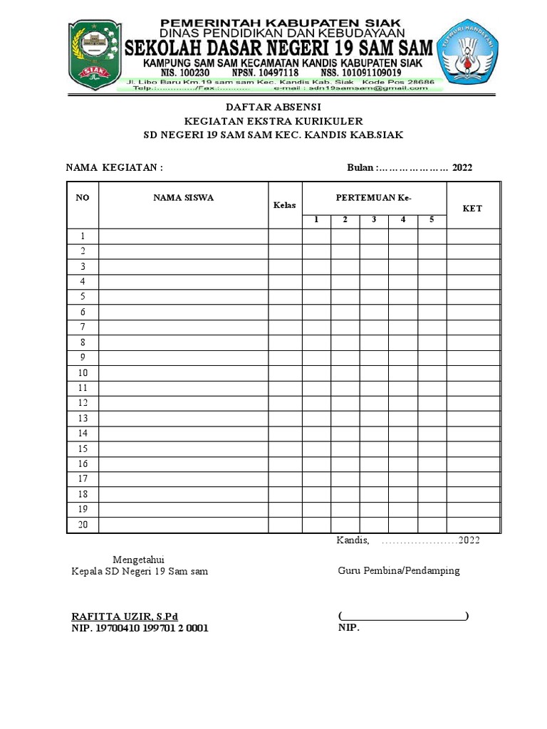 Daftar Absensi Ekskul | PDF