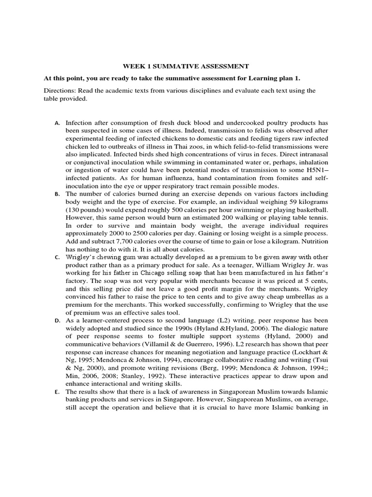 Week 1 Summative Assessment Guide | PDF | Meat | Fat