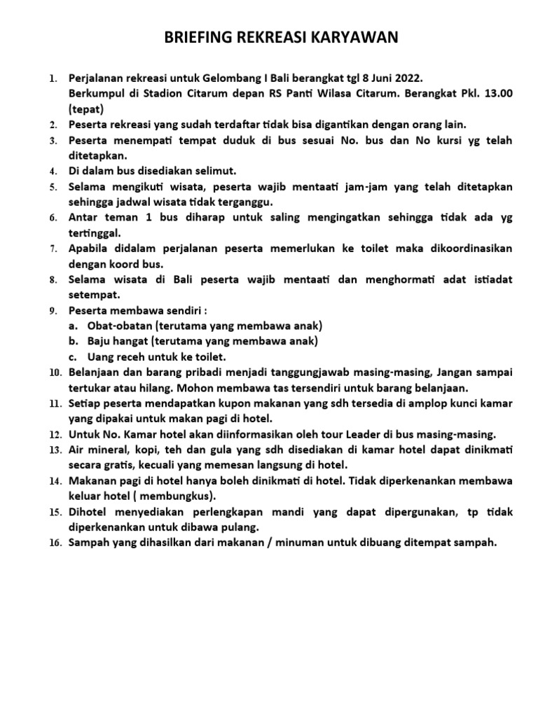 Bahan Briefing | PDF