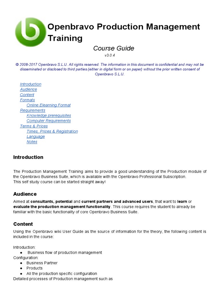 Openbravo Production Course Guide | PDF