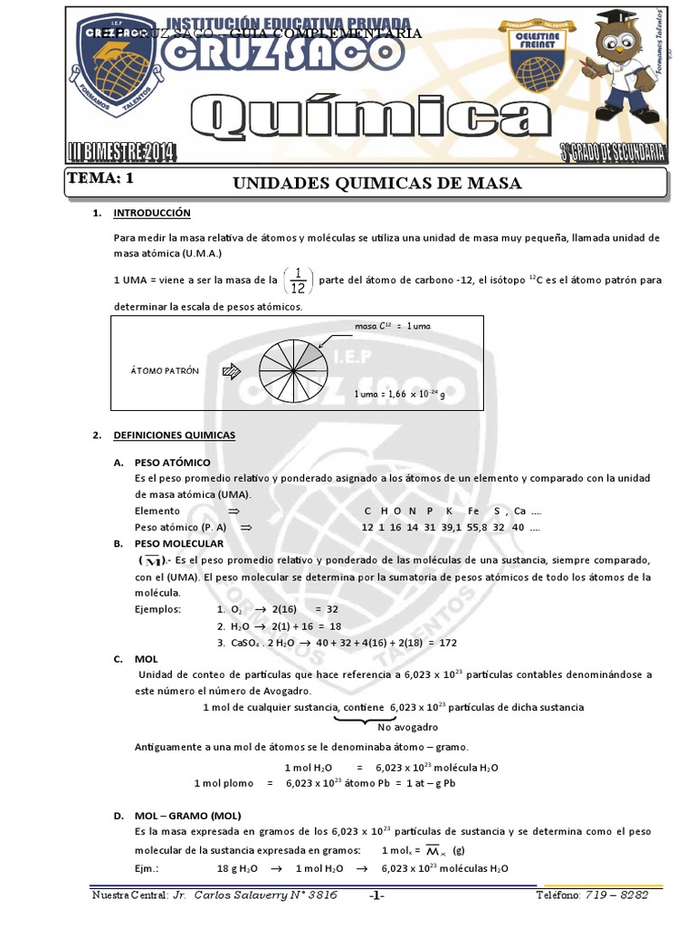 Guía de Química: Masa Atómica y Mol | PDF