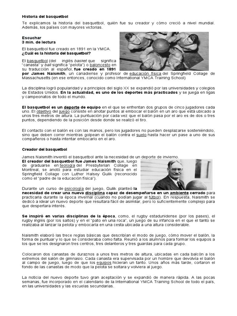 Historia Del Basquetbol Completa | PDF | Asociacion Nacional de ...