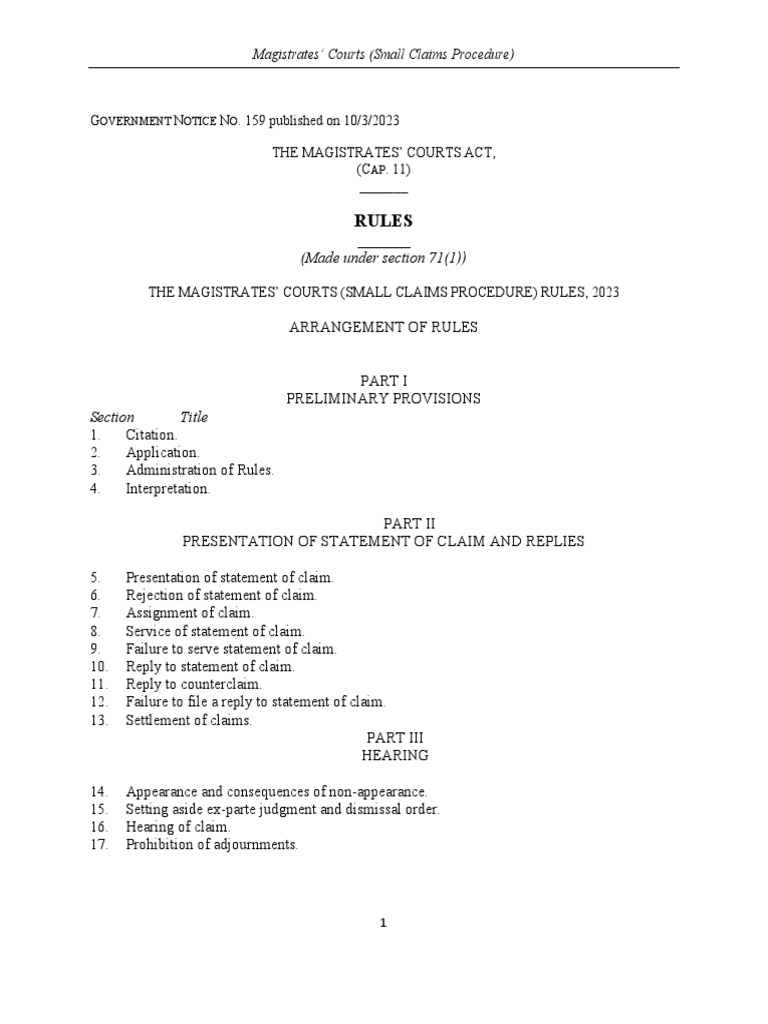 The Magistrates' Courts (Small Claims Procedure) Rules, 2023 - MD ...