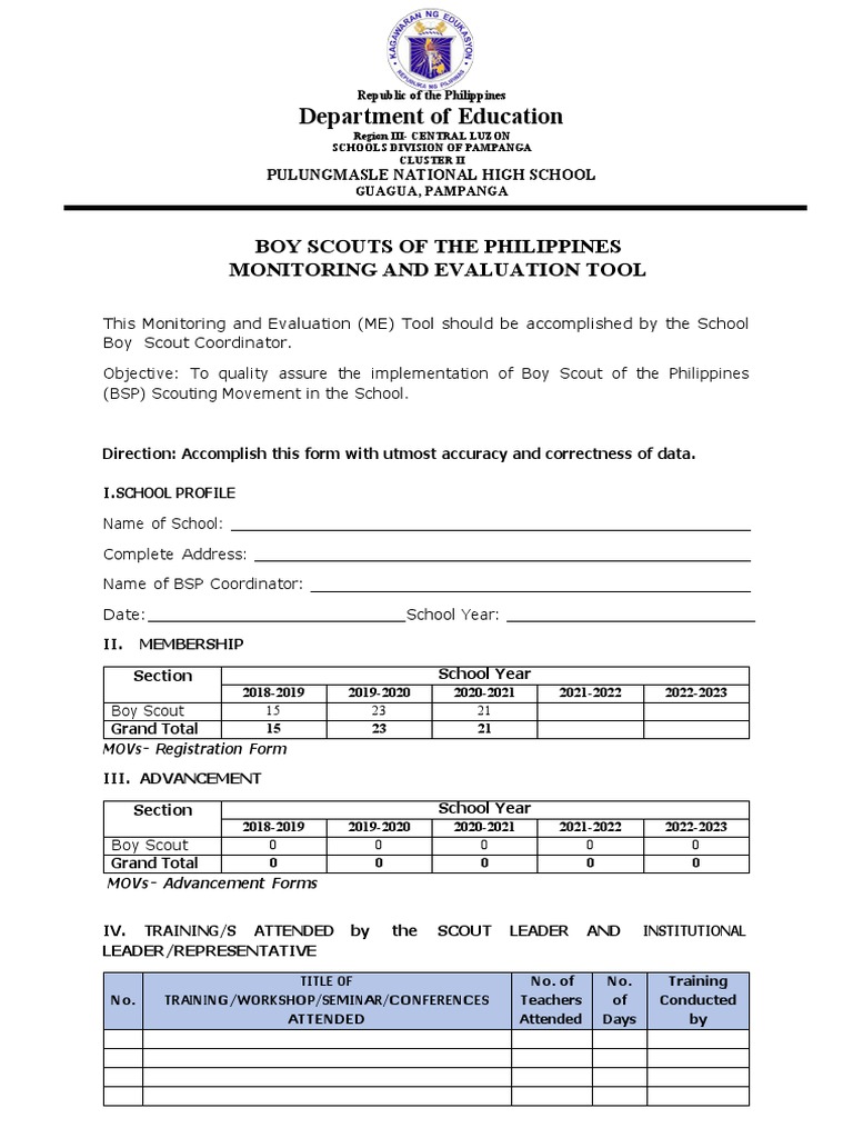 BSP Monitoring and Evaluation Tool | PDF | Scouting