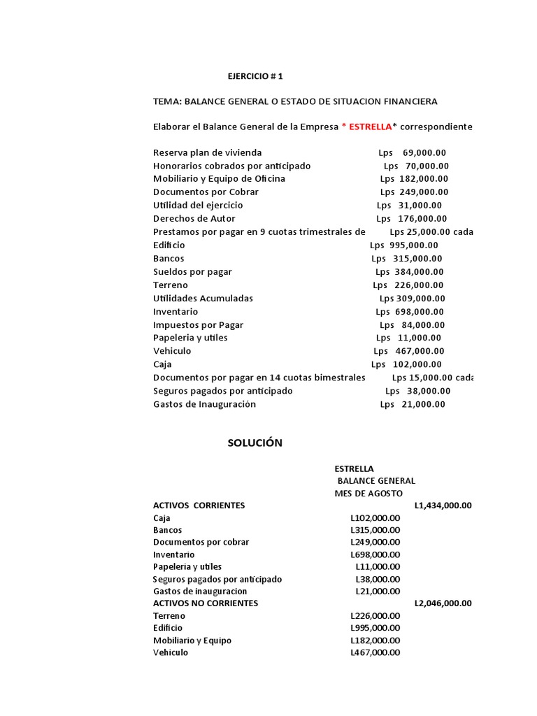 EJERCICIOS, Balance General, Integrada | PDF