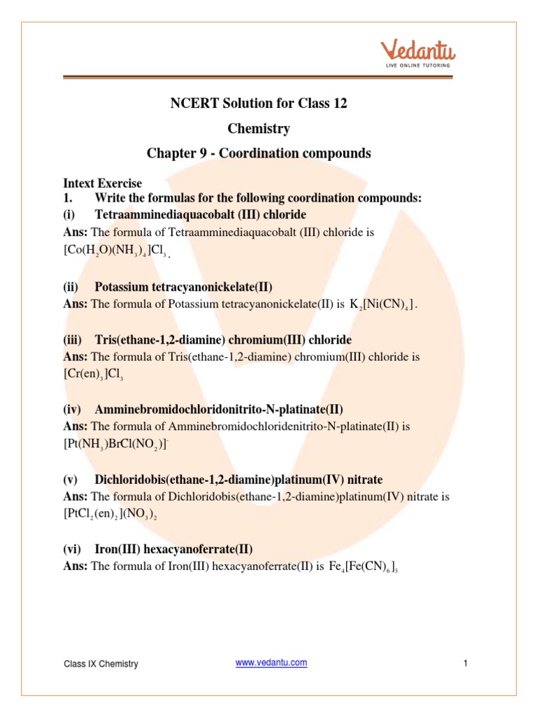 Class 12 Chemistry Solutions | PDF | Coordination Complex | Ligand
