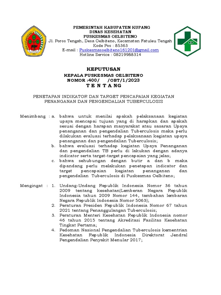 SK Pentapan Indikator Dan Target TBC | PDF | Pengembangan Diri | Kesehatan Holistik