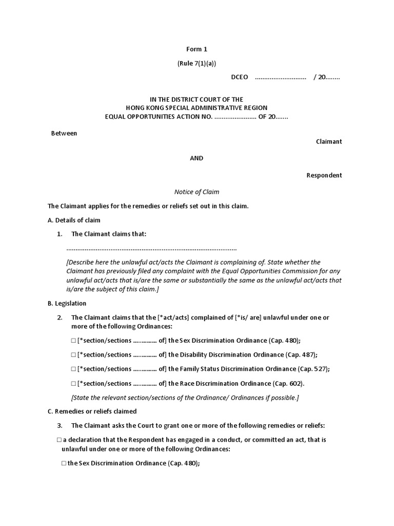 Notice of Claim Form 1 DCEO | PDF