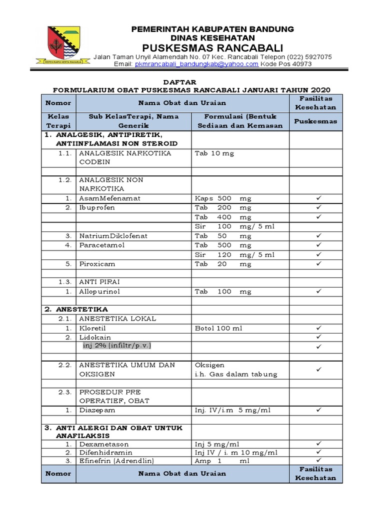 Daftar Formularium Obat Rancabali 2020 | PDF