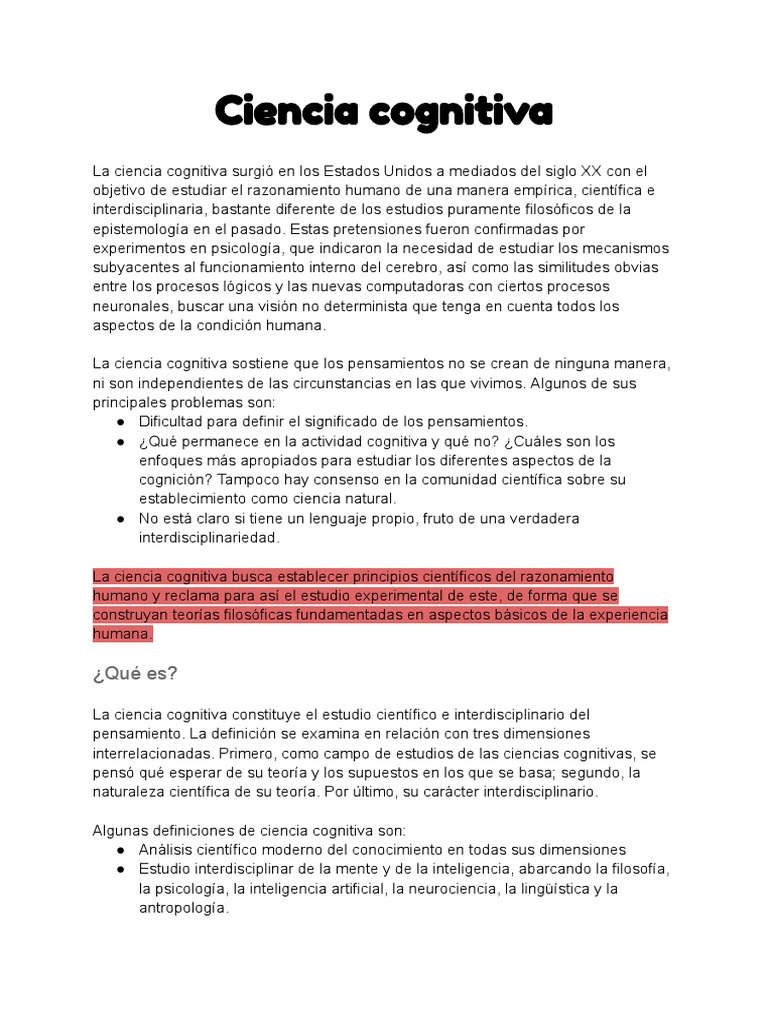 Ciencia Cognitiva | PDF | Ciencia cognitiva | Pensamiento
