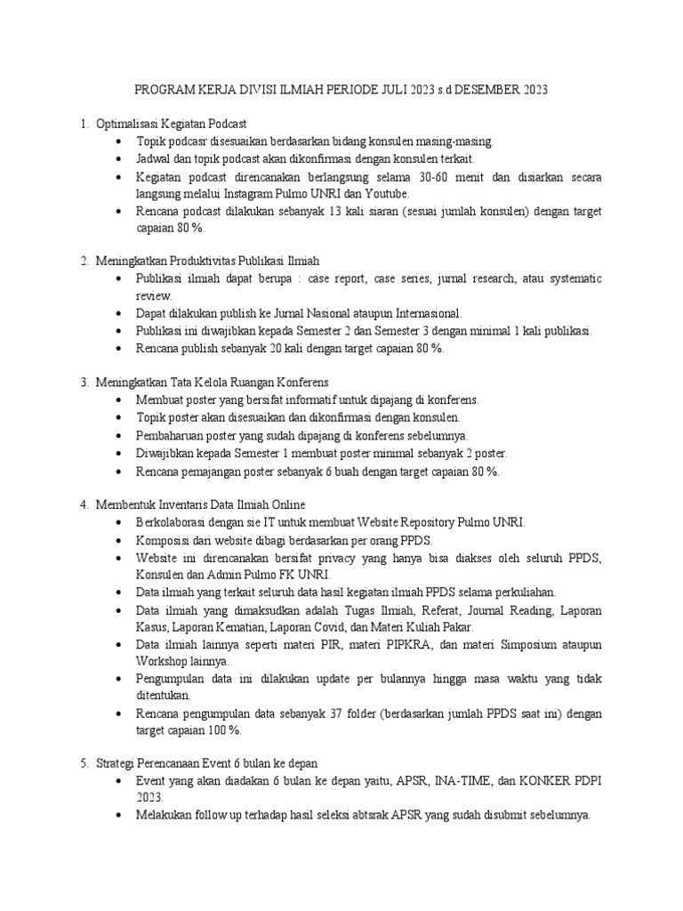 Program Kerja Divisi Ilmiah | PDF