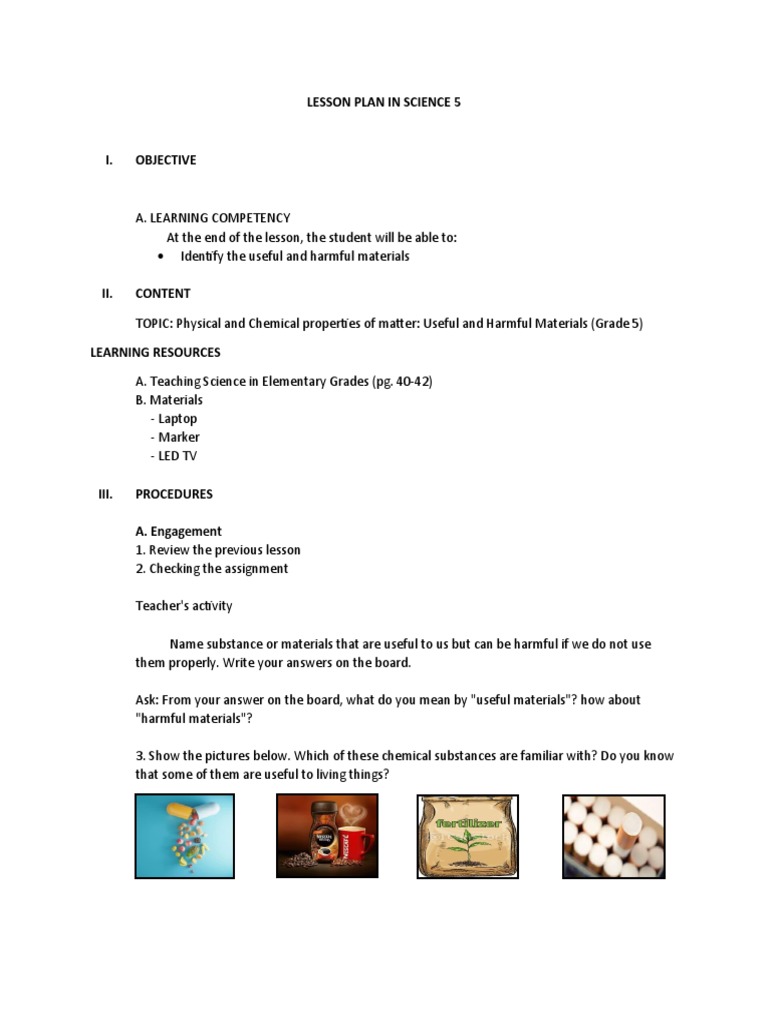 Grade 5 Science: Useful vs. Harmful Materials | PDF | Lesson Plan