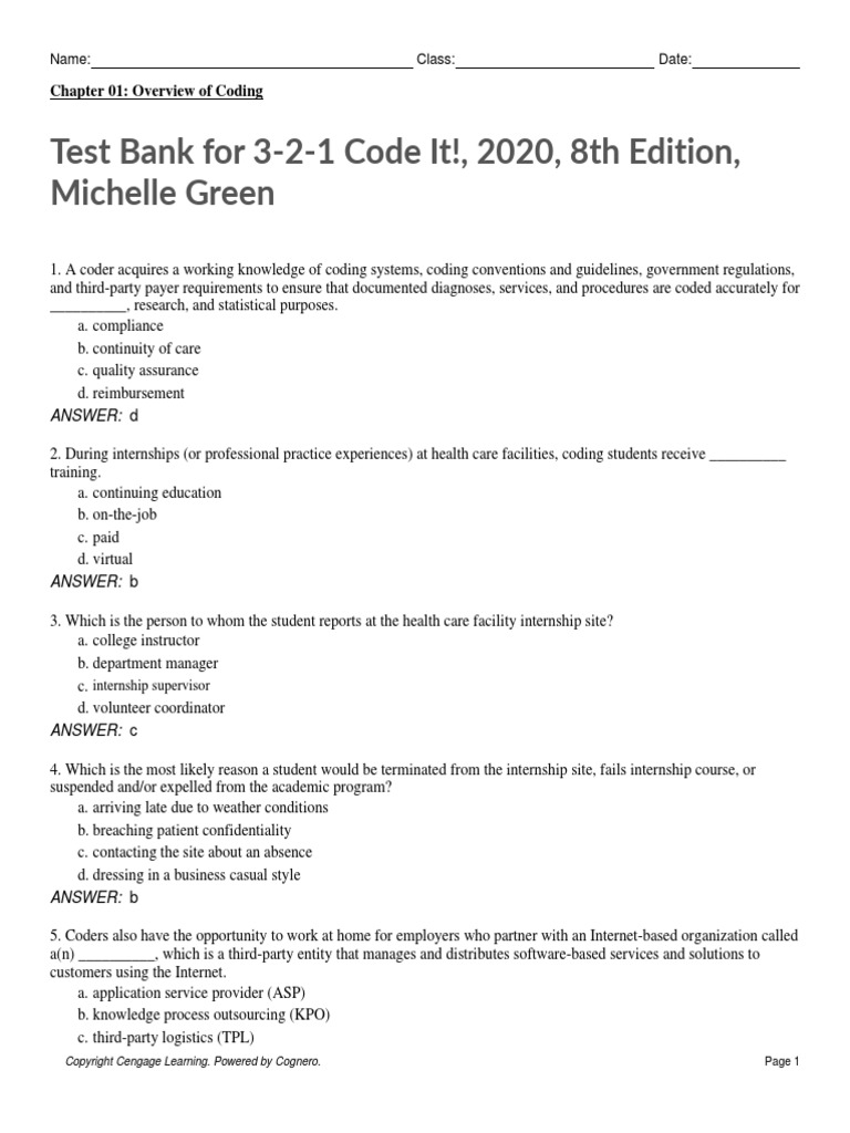 Test Bank For 3 2 1 Code It 2020 8th Edition Michelle Green | PDF ...