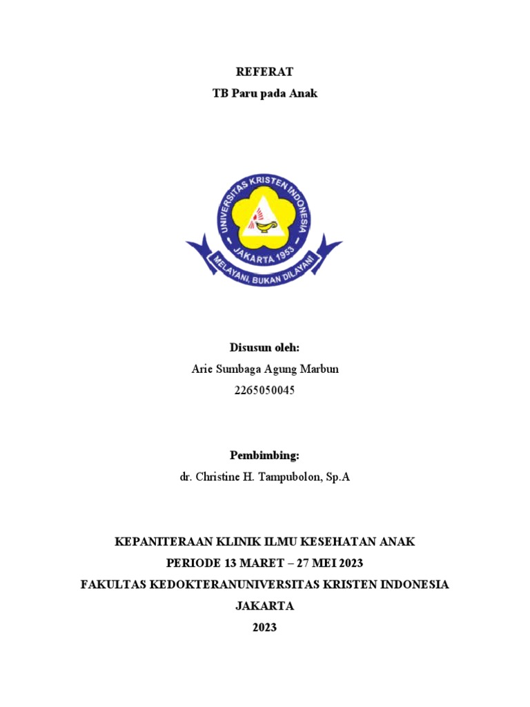 Refrat - TB Paru Pada Anak - Arie Sumbaga Agung Marbun - 2265050045 | PDF