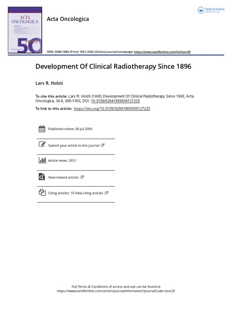 Development of Clinical Radiotherapy Since 1896 | PDF | Radiation ...