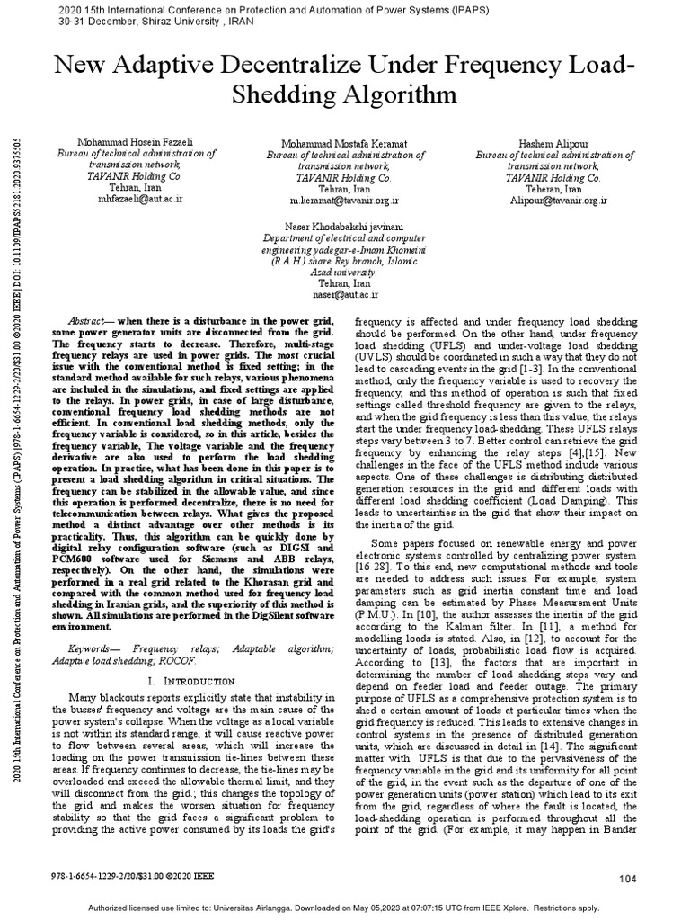 New_Adaptive_Decentralize_Under_Frequency_Load-Shedding_Algorithm | PDF | Electrical Grid ...