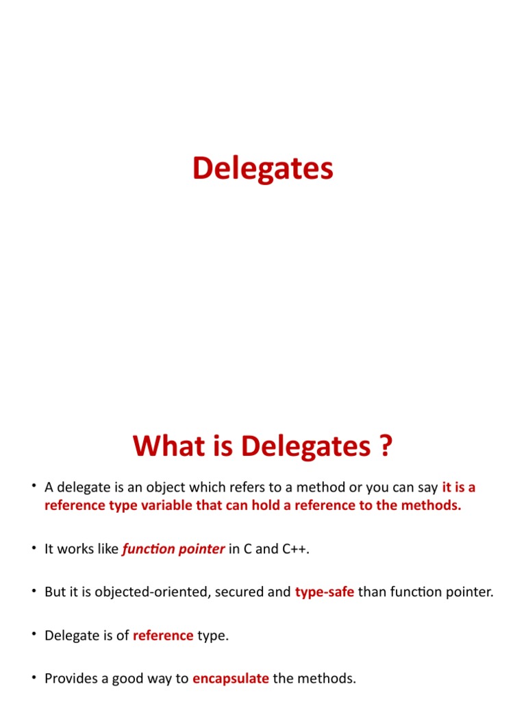 Delegates | PDF | Method (Computer Programming) | Programming Paradigms Delegates | PDF | Method (Computer Programming) | Programming Paradigms