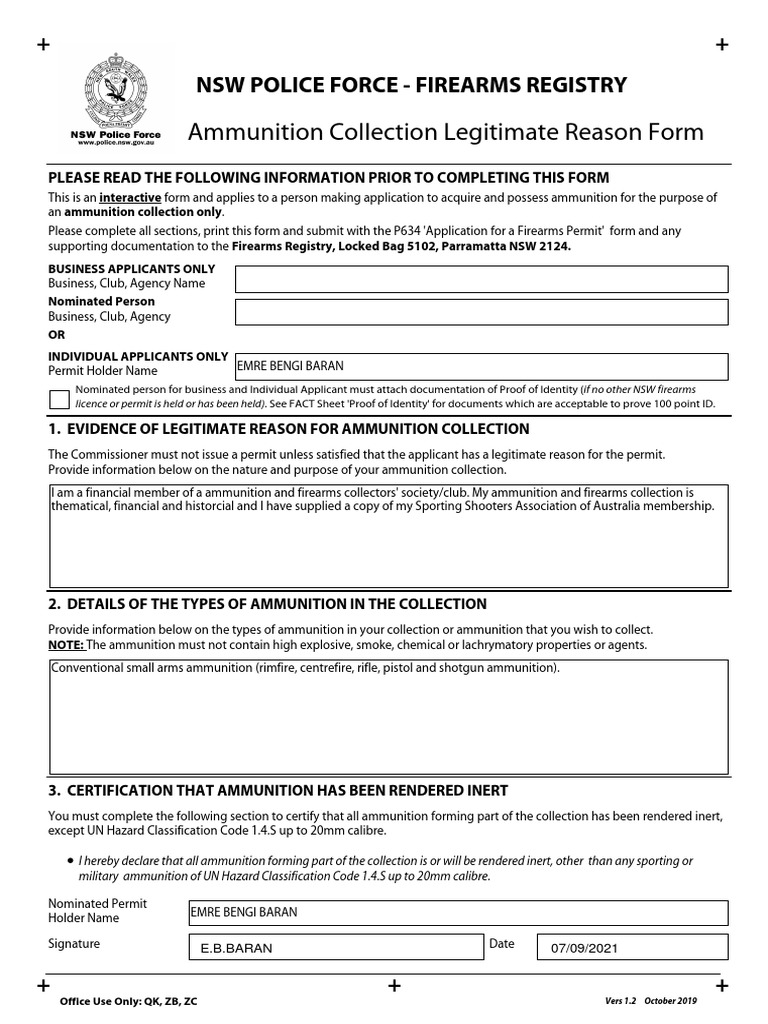 NSW Ammunition Collection Permit Form | PDF | Identity Document | Justice