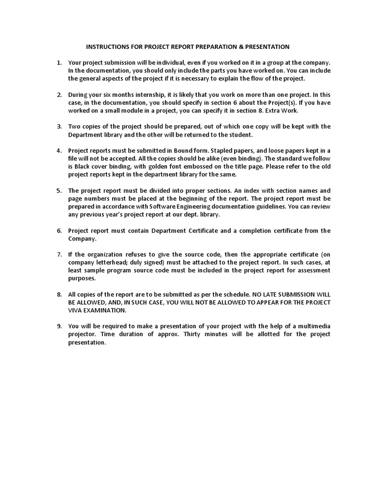 Instruction For Project Report Prepration & Presentation | PDF