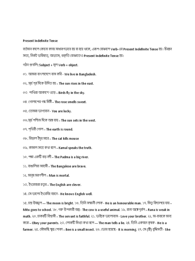 Present Indefinite Tense | PDF