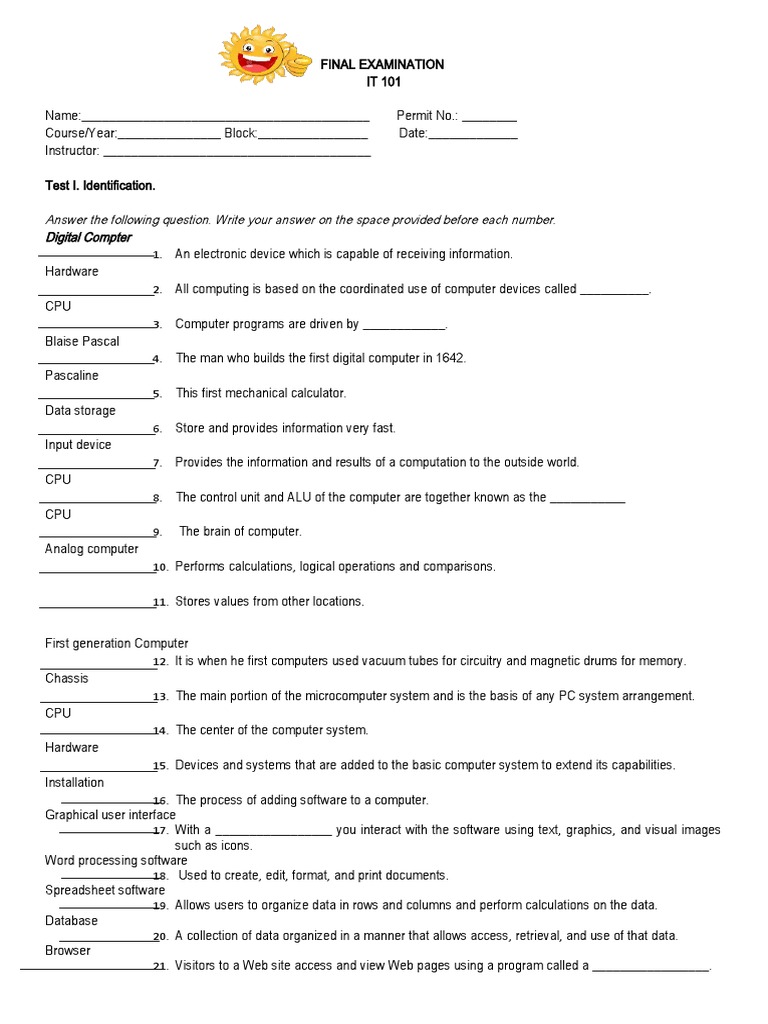 Final Exam It 101 | PDF | Computer Data Storage | Barcode
