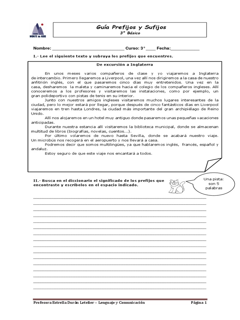 Guía Apoyo Clase de Lenguaje Prefijos y Sufijos | PDF