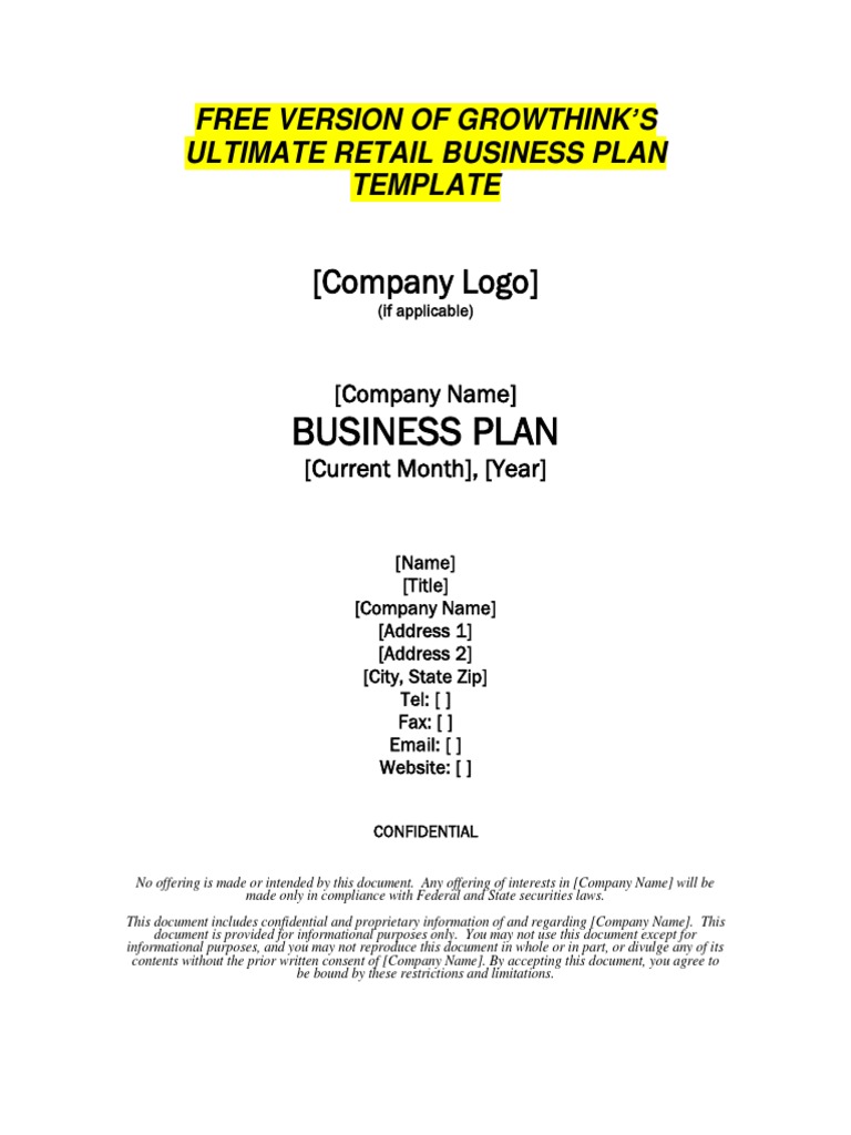 Free Growthink Retail Business Plan Template | PDF | Expense | Retail