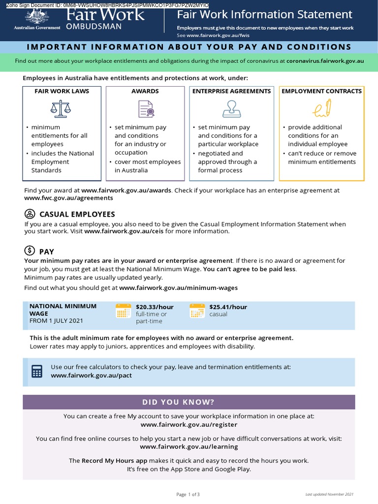 7 - Fair-Work-Information-Statement - Nov 2021 | PDF | Employment ...