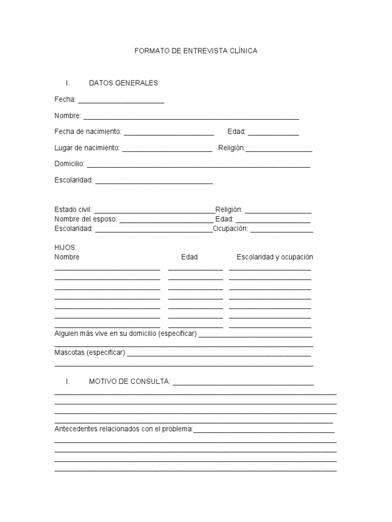 Formato de Entrevista Clínica Completo | PDF | Síntoma | Sueño