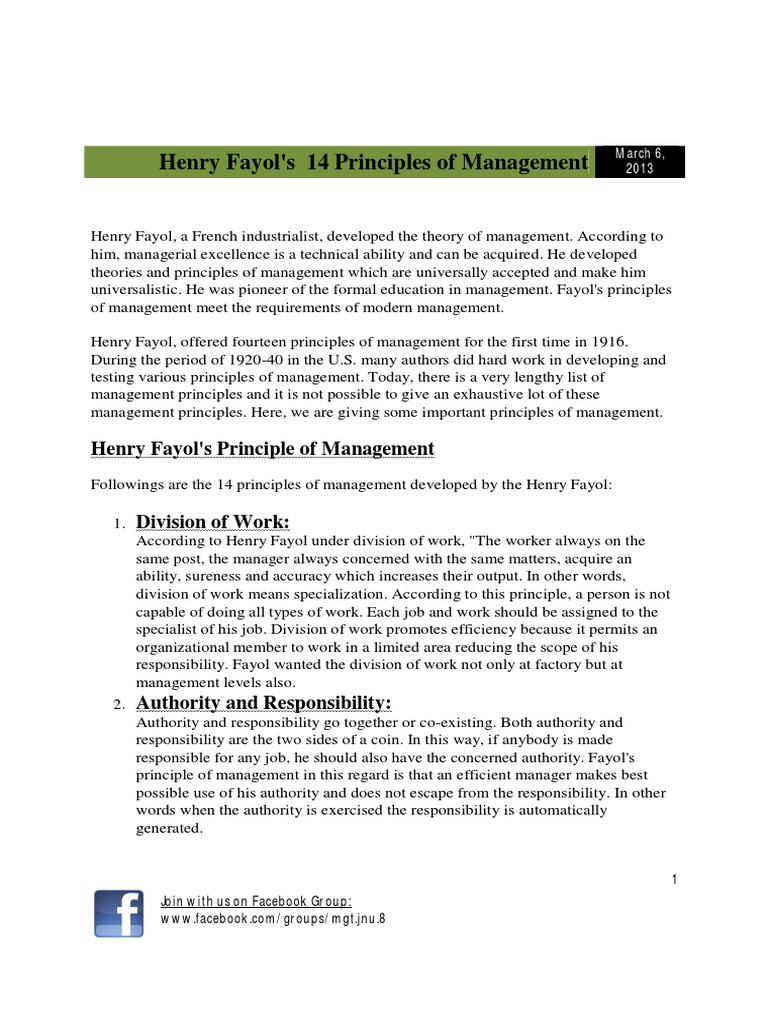 Fayol S 14 Principles | PDF