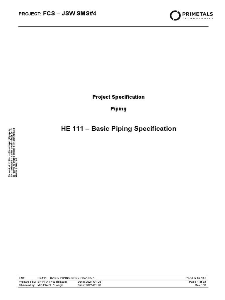 Piping Spec | PDF | Pipe (Fluid Conveyance) | Screw
