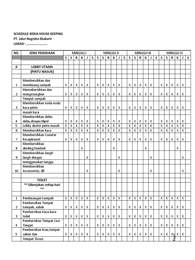 Scedule Kerja Cleaning Service | PDF