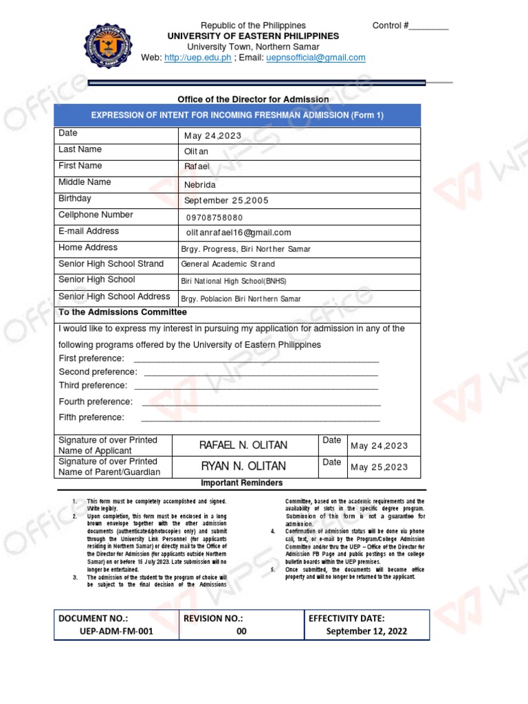 UEP Freshman Admission Application Guide | PDF | Bachelor Of Science ...