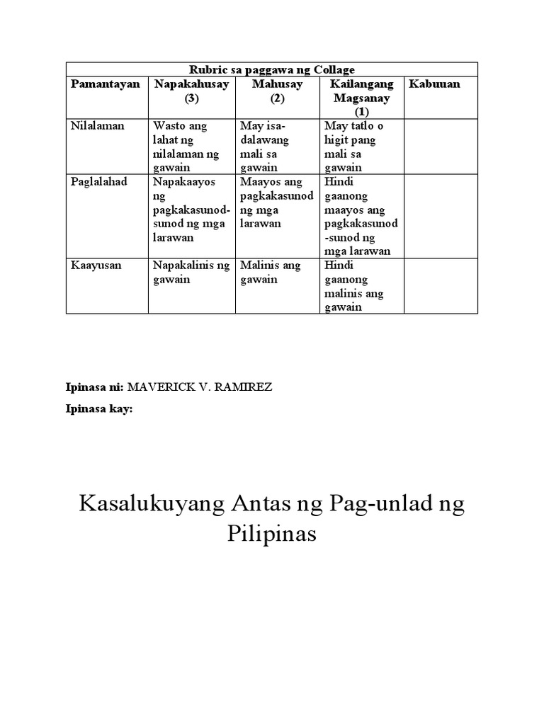 Rubric Sa Paggawa NG Collage | PDF